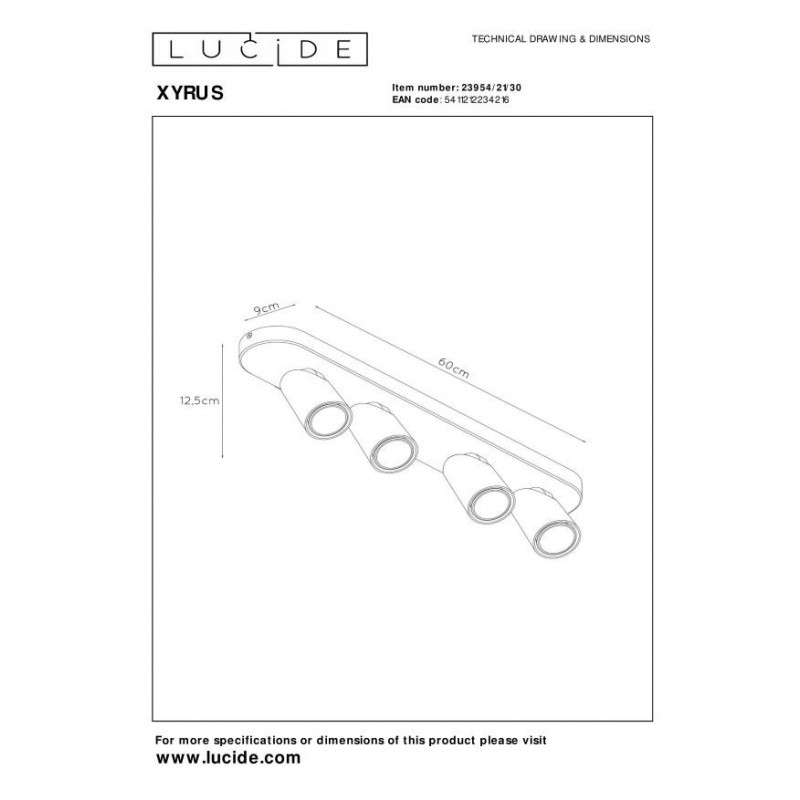 Lucide XYRUS - Spot plafond - LED Dim to warm - GU10 - 4x5W 2200K/3000K ...
